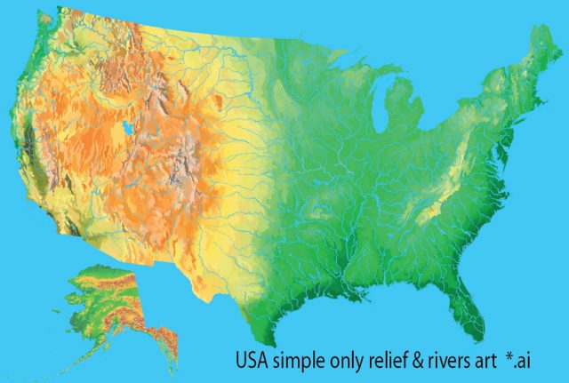 US map simple full vector 01 02 Only releff & rivers Adobe Illustrator ...