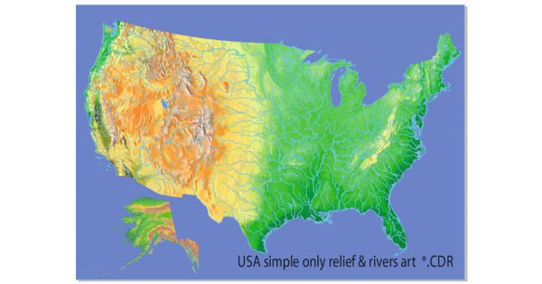 US map simple full vector. Only releff & rivers 01 02 CorelDraw Royalty ...