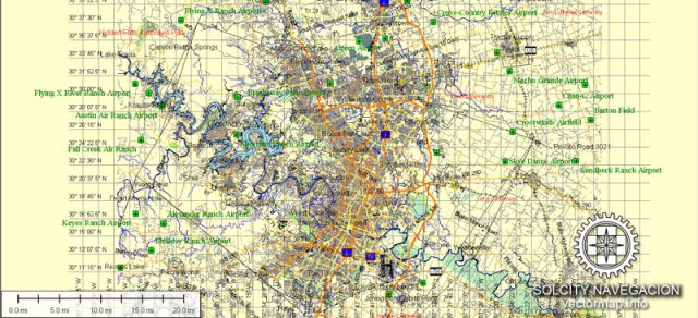 Austin Texas US Map Vector printable Atlas 49 parts vector street map ...