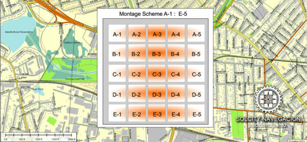Boston Massachusetts US vector street map 25-part atlas full editable ...