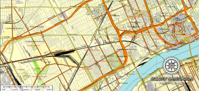 Detroit Michigan US Map Vector printable Atlas 49 parts City Plan full ...