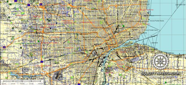 Detroit Michigan US Map Vector printable Atlas 49 parts City Plan full ...