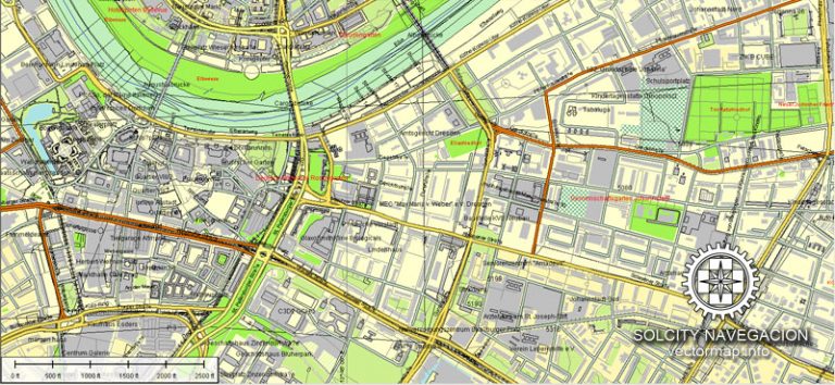 Dresden Germany Map Vector printable street map Atlas 100 parts City ...