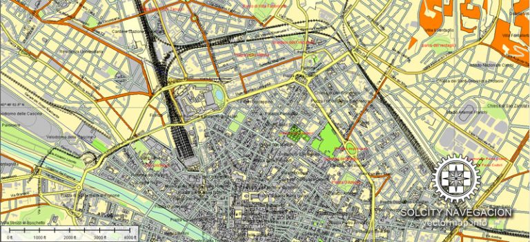 Florentia Florence Firenze Italy Map printable vector City Plan, full editable, Adobe ...
