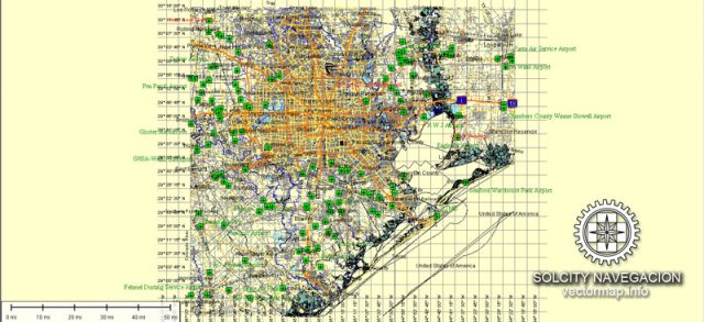 Houston Texas US Map printable vector full editable Street Map Adobe ...