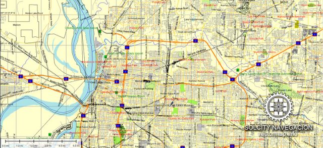 Memphis Tennessee US Vector Street Map printable Atlas 49 parts full ...