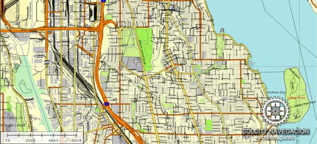 Seattle Washington US Map Vector printable Atlas 100 parts City Plan ...