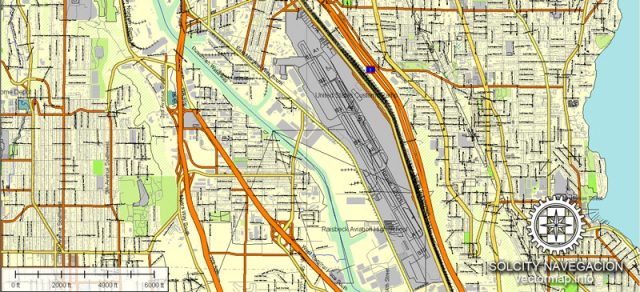 Seattle Washington US Map Vector printable Atlas 100 parts City Plan ...