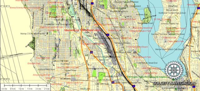 Seattle Washington US Map Vector printable Atlas 100 parts City Plan ...