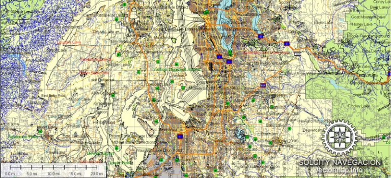 Seattle Washington US Map Vector printable Atlas 100 parts City Plan ...