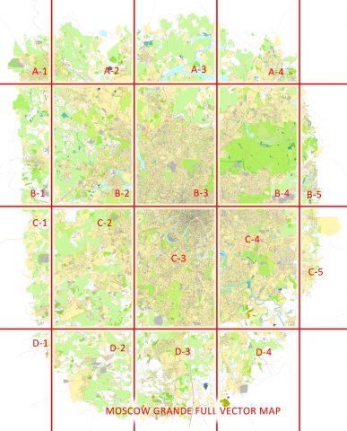 Москва Moscow Map Vector Grande Area City Plan Russia printable ...