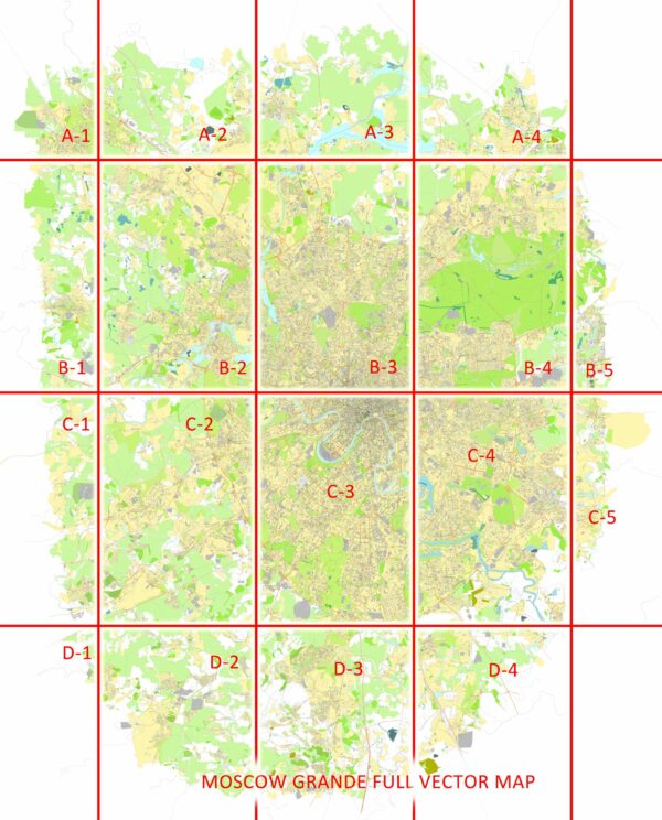 Москва Moscow Map Vector Grande Area City Plan Russia printable ...
