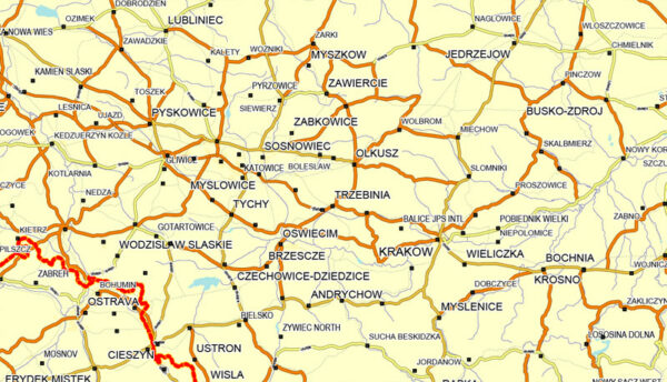 Poland Map Vector printable Road map 01 editable Adobe Illustrator