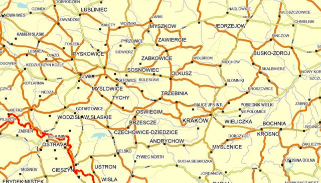 Poland Map Vector printable Road map 01 editable Adobe Illustrator