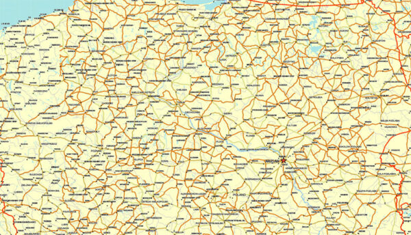 Poland Map Vector printable Road map 01 editable Adobe Illustrator