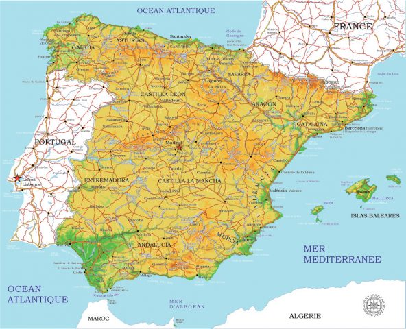 Spain Map Vector 01 printable Administrative Terrain editable Corel ...