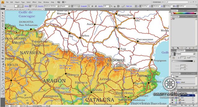 Spain vector map printable Admin Topo 01 Adobe Illustrator full ...
