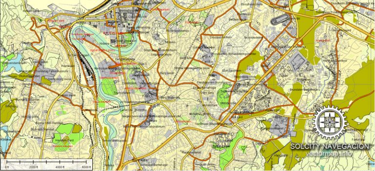 Trondheim Norway Map Vector printable City Plan full editable Adobe ...