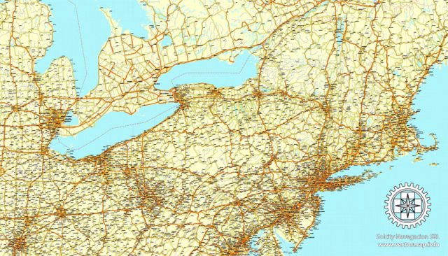 02 USA and Canada road vector map mercator projection Adobe Illustrator