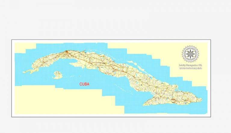 Cuba Country 01 vector map roads Adobe Illustrator – Maps in Vector ...