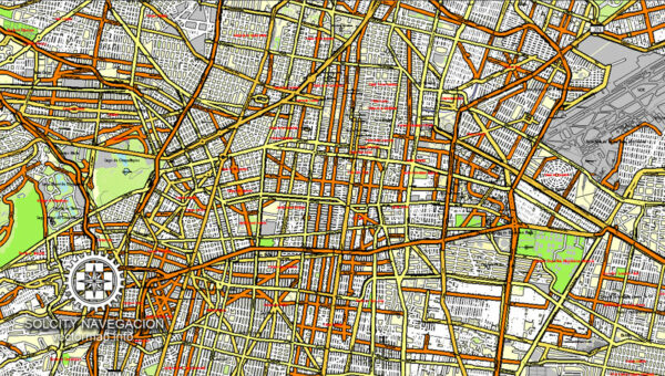Mexico City vector map in Adobe Illustrator, full with streets 033 with ...