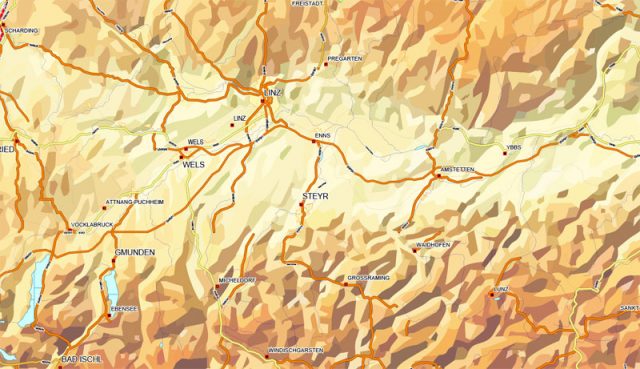 Austria vector Relief road map 01 full editable Adobe Illustrator ...