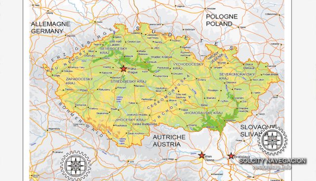 Czech Republic vector Relief road map 01 editable Adobe Illustrator ...