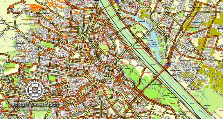 Vienna Austria vector street map full named Adobe Illustrator City Plan ...