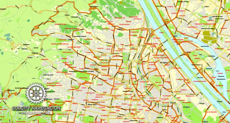 Vienna, Wien, Austria, printable vector street map, City Plan, full ...