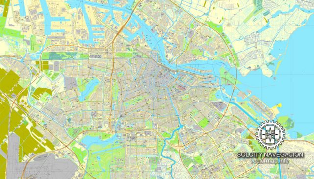 Amsterdam, Netherlands, printable vector street City Plan map, full ...