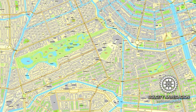Amsterdam, Netherlands, printable vector street City Plan map, full ...