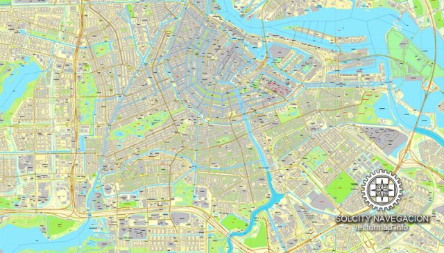 Amsterdam, Netherlands, printable vector street City Plan map, full ...