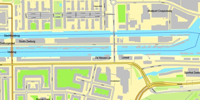 Amsterdam, Netherlands, printable vector street City Plan map, full ...