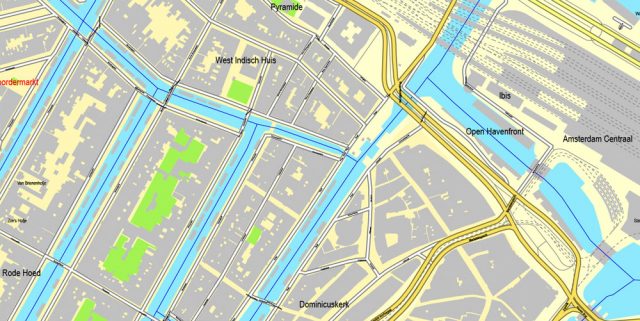 Amsterdam, Netherlands, printable vector street City Plan map, full ...