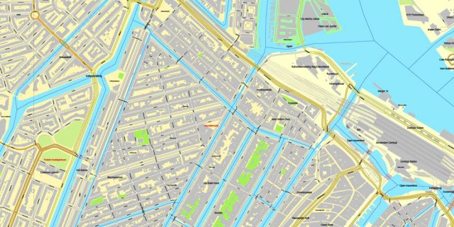 Amsterdam, Netherlands, printable vector street City Plan map, full ...