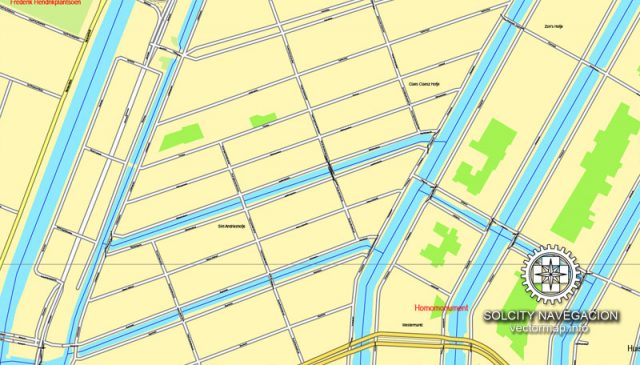 Amsterdam, Netherlands, printable vector street Simple City Plan map ...