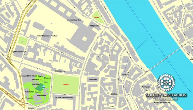 Basel, Switzerland, printable vector street City Plan map, full ...