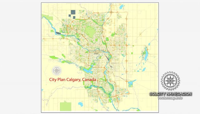 Calgary Alberta Canada Map Vector City Plan Low Detailed (for small ...