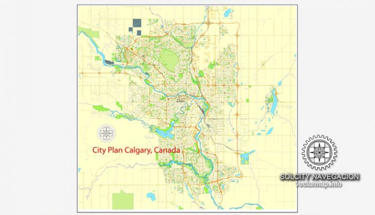 Calgary Alberta Canada PDF Vector Map: City Plan Low Detailed (for ...