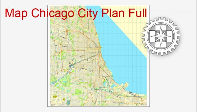 Chicago Illinois US Vector Map Printable City Plan Adobe Illustrator ...