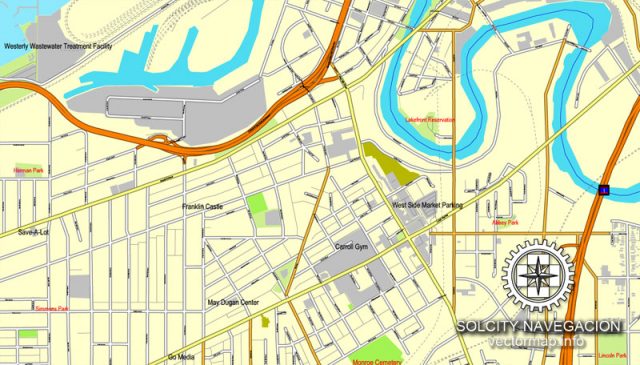 Cleveland, Ohio, US printable vector street City Plan map, full ...