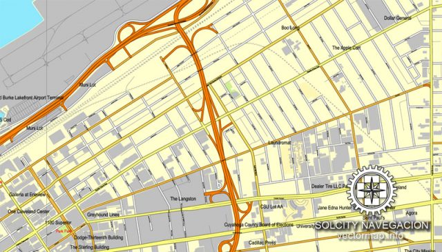 Cleveland, Ohio, US printable vector street City Plan map, full ...