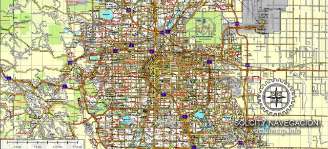 Denver + Boulder, Colorado, US printable vector street Atlas 25 parts ...