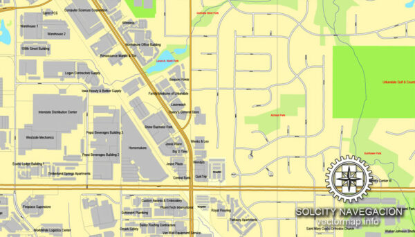Des Moines Iowa US printable vector street map: City Plan full editable ...