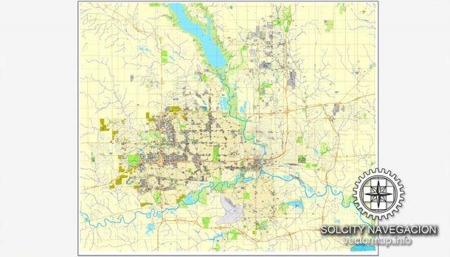 Des Moines, Iowa, US printable vector street City Plan map, full ...