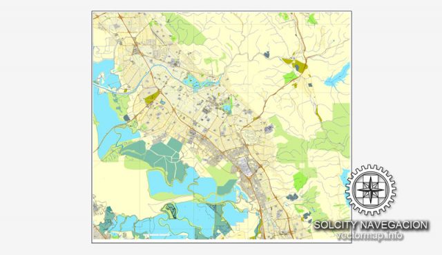 Fremont California US printable vector street map: City Plan full ...