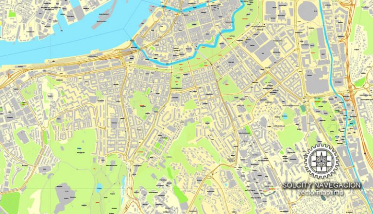 Gothenburg, Sweden / Göteborg, Sverige, printable vector street City ...