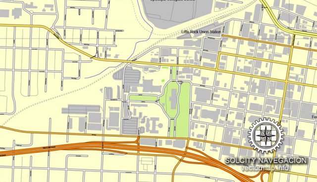 Little Rock Arkansas US printable vector street map: City Plan full ...
