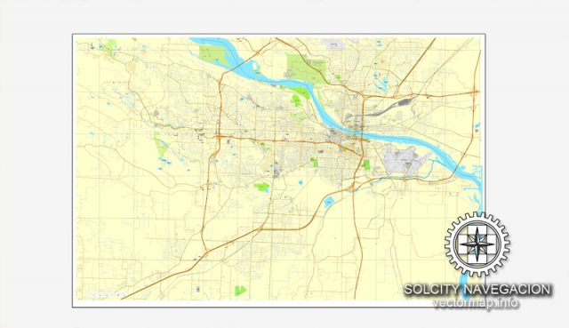 Little Rock Arkansas US printable vector street map: City Plan full ...