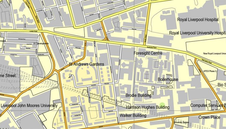 Liverpool UK Vector Map Printable City Plan Adobe Illustrator, full ...